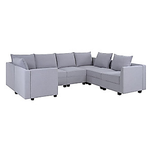 Naomi Home Elizabeth Convertible U Shaped Modular Sofa Sectional Modular Couch with Chaise Oversized Sofa Sleeper Couch for Large Living Room - 7-Seater L Shaped sectional Sofa - Gray