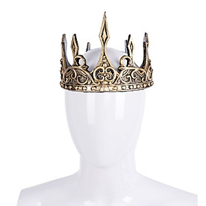 Liatunou Regal King's Crown,Adjustable Royal Crown Prince Tiara,Medieval King Costume Accessories Halloween Cosplay for Adult (Gold)