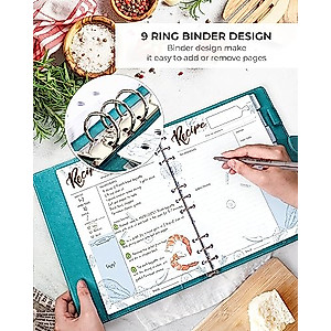 molekaus Recipe Book ，Blank Recipe Book to Write in Your Own Recipes，Recipe Notebook for Family Cooking， Removable Hardcover 7" x 10"Recipe Journal with 160 Pages-green