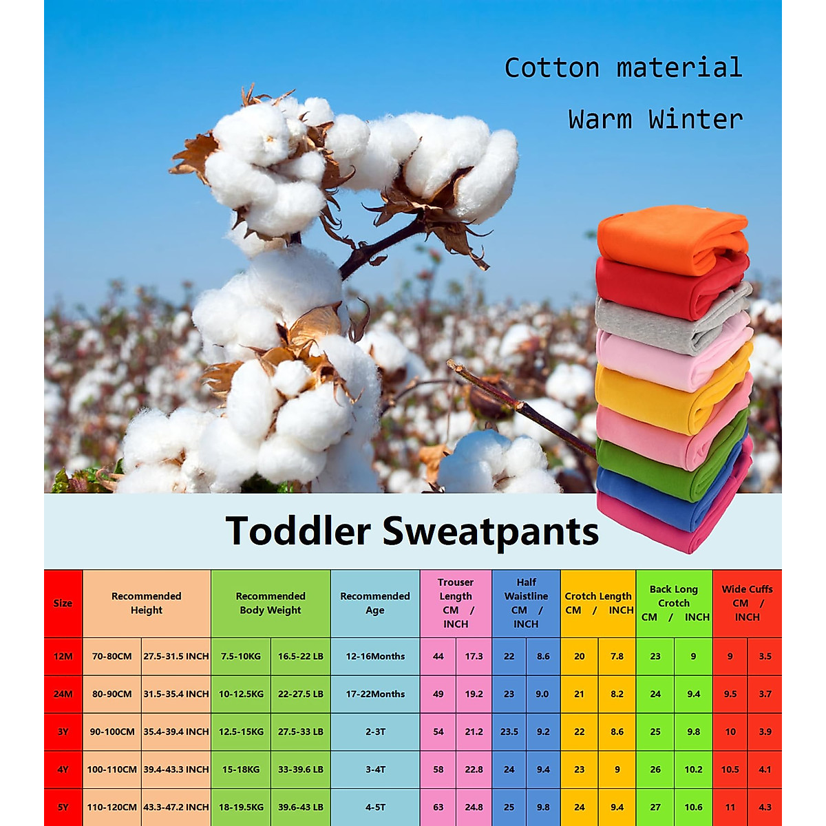 CuteOn Unisex Toddler Jogger Pants Kids Cotton Elastic Waist Winter Baby Sweatpants Pants 2Years Red