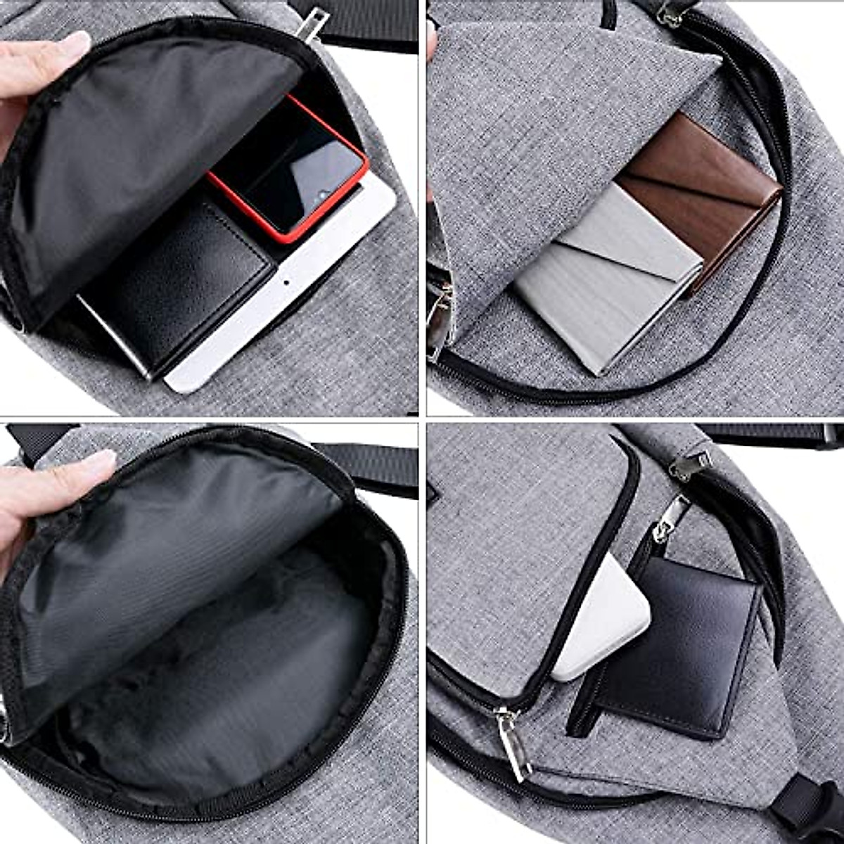 QinCo Sling Bag Shoulder Backpack Chest Bags Crossbody Pocket Pouch with USB Cable for Hiking Camping Outdoor Trip