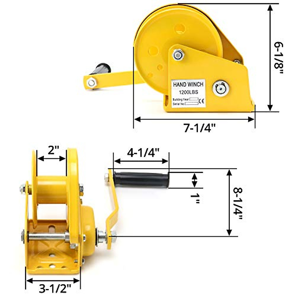 QWORK Hand Winch, 1200lbs Manual Crank Worm Gear Winch, Marine Two-Way self-Locking Gear Winch Handle Crank Towing Winch for ATV Boat Trailer Truck