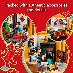 LEGO Lunar New Year Traditions 80108 Building Kit; Gift Toy for Kids Aged 8 and Up; Building Set Featuring 6 Festive Scenes and 12 Minifigures, Including The God of Wealth (1,066 Pieces)