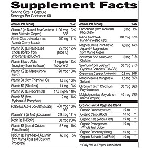 NATURELO Mens Multivitamins for Men 50+ - One Daily Multivitamin for Men with Vitamins, Minerals & Organic Whole Foods Non-GMO, 60 Vegetarian Capsules