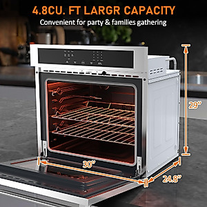 Hipicute 30 inch Electric Single Wall Oven with Convection Fan Touch Control, Large Oven Capacity, 360° Rotisserie, Fingerprint Resistant Stainless Steel
