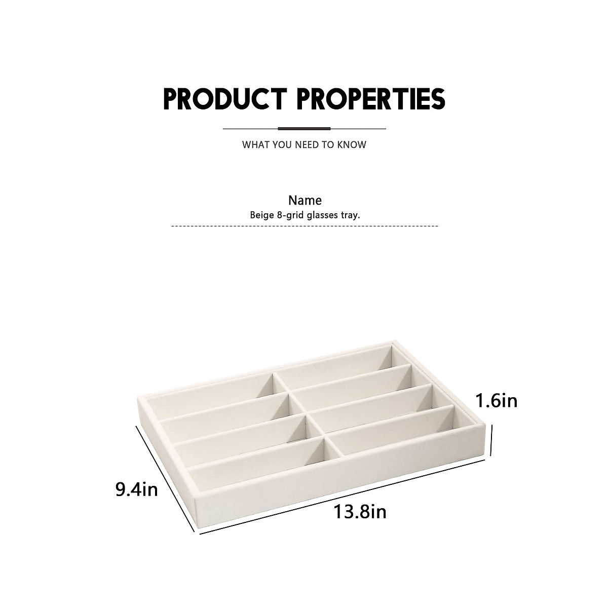 Coward Sunglass Organizer Tray, Beige Velvet Glasses Organizer Trays, Eyeglasses Watches Jewelry Display Organizer Tray Box for Men Women (8 Grids)