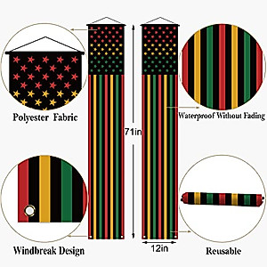 Pudodo Juneteenth Porch Banner Stars and Strips African American Independence Day Front Door Sign Wall Hanging Party Decoration