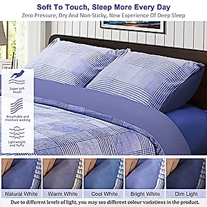 BedsPick Velvet Duvet Cover Set California King 3 Pieces, Navy Blue Soft Reversible Comforter Cover Sets, Plaid Striped Duvet Cover, 1 Duvet Cover 104x98 inches and 2 Pillow Sham