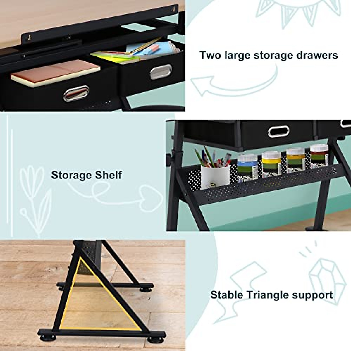 ZENY Drafting Table Art Desk Drawing Table Height Adjustable Artist Table Tilted Tabletop w/Drafting Stool and Storage Drawer for Reading, Writing, Crafting, Painting Art