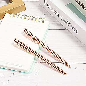 Zonon 12 Pieces Slim Metallic Retractable Ballpoint Pens Lightweight Black Ink Metal Pens Ballpoint Slim Pens Medium Point 1.0 mm Pens for Business Office School Supplies (Rose Gold)