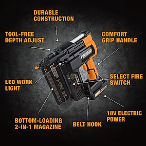 Freeman PE2118G 18 Volt Cordless 2-in-1 18-Gauge 2" Nailer / Stapler Kit with Lithium-Ion Batteries, Charger, Case, and Fasteners (1000 Count)