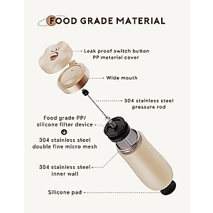 BENFUCHEN Travel Coffee Press, Vacuum Insulated Portable French Press, Stainless Steel Portable Coffee Maker/Tea Press, 12oz, Rose Red