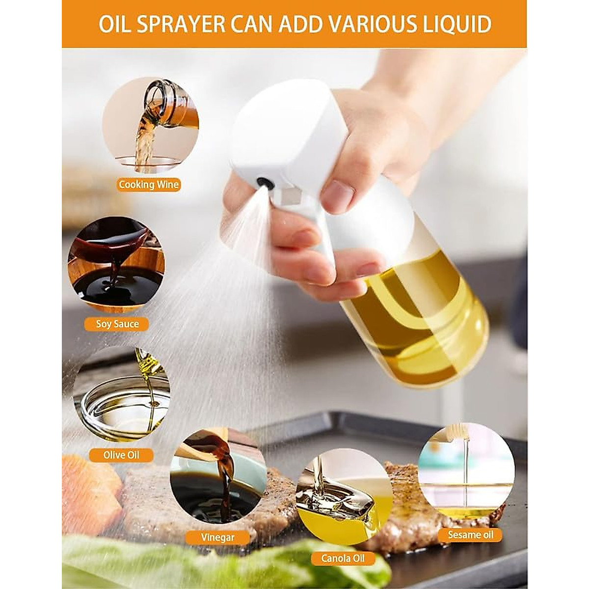 Oil Sprayer for Cooking Grilling BBQ Kitchen Tool Every Home Cook Oil Mister Healthier Cooking Experience Refillable Cooking Oil Sprayer Modernist Kitchen Lightweight Premium Oil Jar 200ml