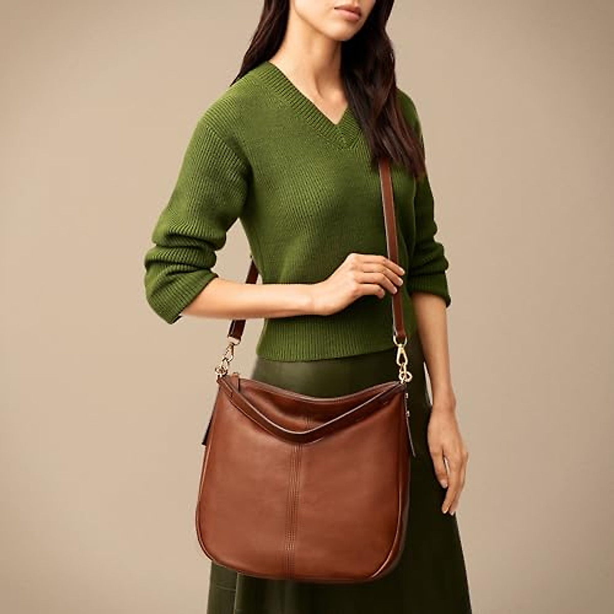 Fossil Women's Jolie Leather Hobo Purse Handbag, Brown (Model: ZB1434200)