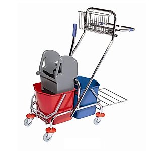 Commercial Double Mop Bucket Wringer Trolley with Trash Bag Holder
