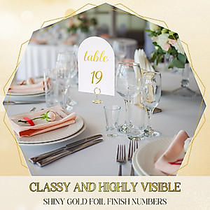 CroBlissful Gold Table Numbers 1-30 with Head Table Number Card and Holders, 5 x 7 Inch Arched Place Seating Sign Double Sided Table Numbers for Wedding Reception Anniversary Birthday Party Restaurant