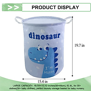 Mziart Kids Laundry Basket, Cute Collapsible Storage Baskets Baby Nursery Hamper Toys Box for Boys and Girls, Foldable Storage Bin Clothes Organizer Basket for Bedroom (Blue Dinosaur)