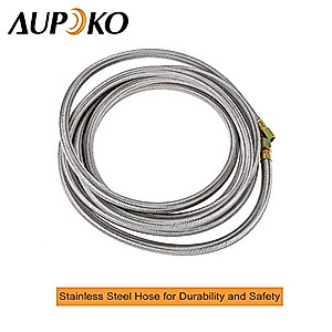 Aupoko Propane Line Stainless Extension Hose, 16 Feet Stainless Propane Hose Assembly with 3/8" Female Flare Fittings, Fits for RV, Gas Grill, Fire Pit, Heater and More, with Gas Line Pipe Thread Tape