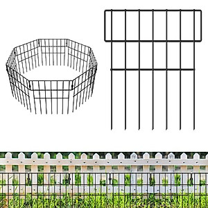 10Pack Animal Barrier Fence - No Dig Garden Decorative Fence Rustproof Metal Wire Panel Border for Dog Rabbits Ground Stakes Defense and Outdoor Patio, T Shape. Total Length 17 in(H) X 10.8 Ft(L)