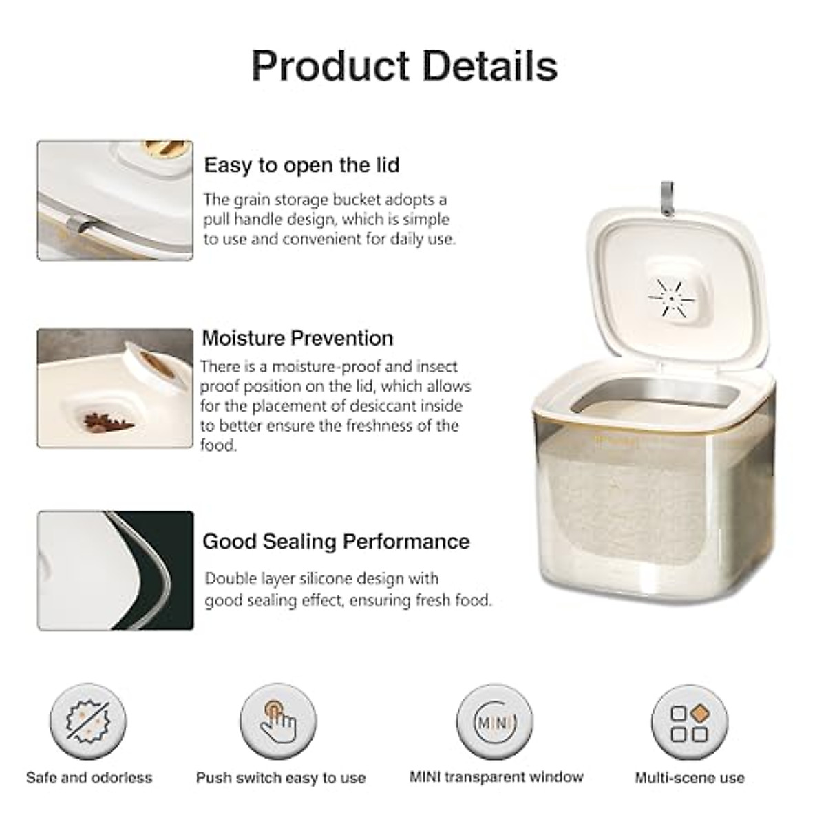 Benshukam 7.4 Gallons Airtight Rice Container Clear Plastic Rice Dispenser, Dry Food Holder with Measuring Cup, For Dog Food, Nuts, Beans, Flour, Grains Pet Food Storage Container Bin (White)