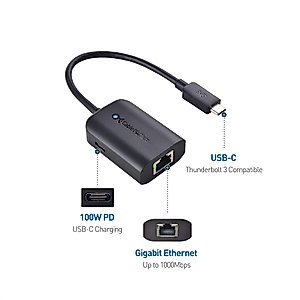 Cable Matters USB C to Gigabit Ethernet Adapter with 100W Charging Compatible with MacBook Pro, Dell XPS, Surface Pro - Up to 480Mbps for Chromecast with Google TV (Google TV Chromecast 2020 Version)