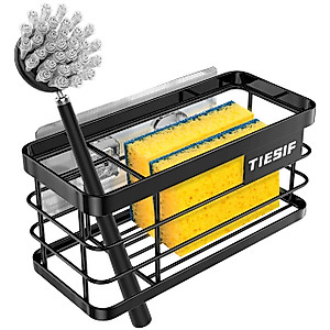 Sponge Holder for Kitchen Sink Caddy 2 in 1 Sink Organizers Stainless Steel 6.8" x 3" x 3.1" No Drilling with Adhesives