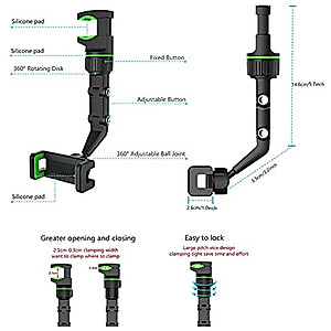 YCNASSS New 360° Rearview Mirror Phone Holder for Car Multifunctional Mount Phone and GPS Holder Universal Rotating Car Phone Holder, Cell Phone Automobile Cradles (Black)