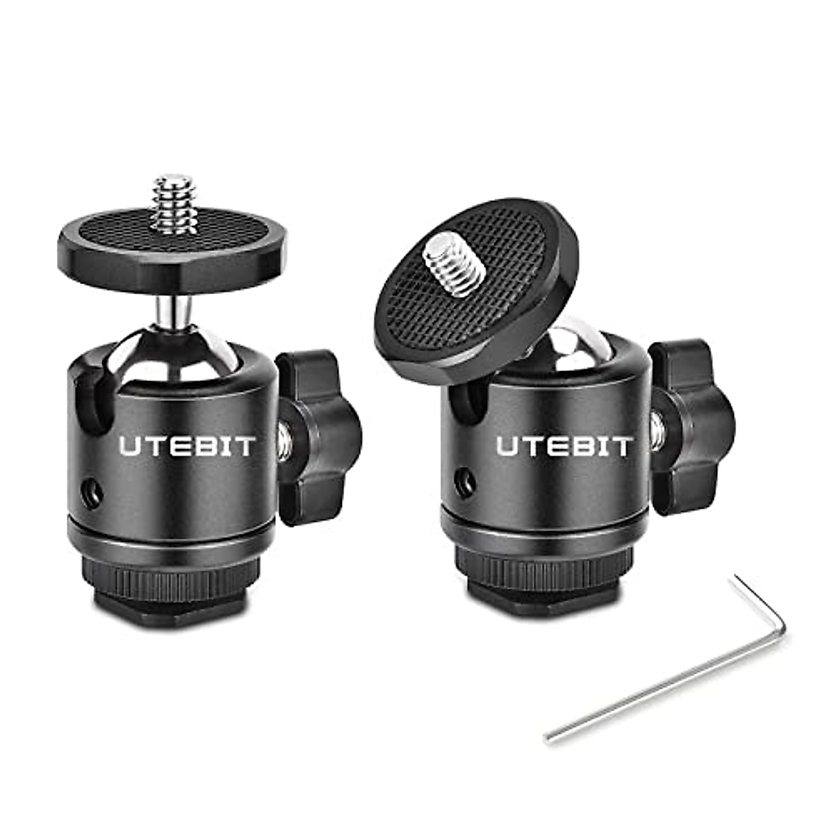 UTEBIT 2 Pack Mini Ball Head with 1/4" Hot Shoe Mount Adapter Max Load 5.5lb 360° Swivel Tripod Ball Head for DSLR Camera Camcorder, Light Bracket
