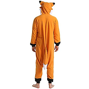 dressfan Animal Fox Onesie Fox Costume Cosplay Costume Fox Pajamas One Piece Sleepwear Orange for Unisex Adults Teens Kids