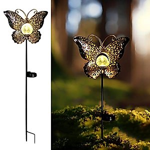 newvivid Outdoor Solar Garden LED Light, Solar Butterfly Metal Lights Decoration Housewarming Gifts for Women Mom, Garden Stake Light for Pathway Yard Lawn Patio Landscape Decor (1 Pack)