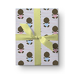 Cute Baby African American Wrapping Paper Black Gift Wrap Premium Gender Reveal Party Decoration Baby Shower Decor (12 foot x 30 inch roll), Pink, Blue