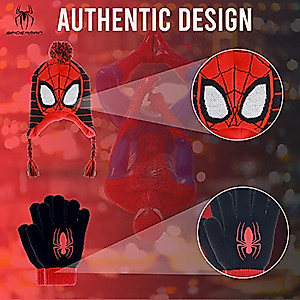 Marvel Spider-Man Kid’s Winter Hat and Snow Gloves for Boys and Toddlers, 2 Pc. Set, Pom-Pom Beanie with Warm Mittens