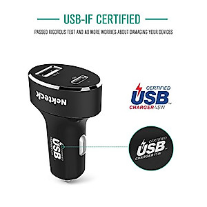 Type C Car Charger, Nekteck USB Adapter with 45W Power Delivery and 12W A Port Compatible with iPhone, iPad, MacBook, Galaxy, Google Pixel, 3.3ft Cable Included, NOT Ideal for Note10+PPS