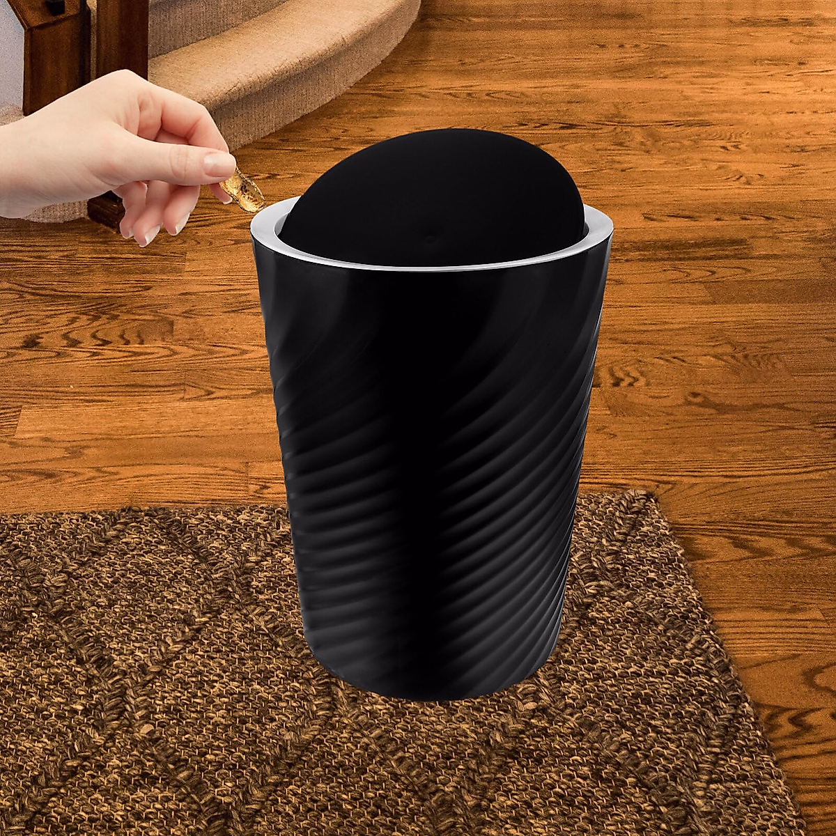 ABOOFAN Trash Can with Swing Lid 10L Plastic Wastebasket Garbage Container Waste Bin for Kitchen Bathroom Bedroom Office Under Desk