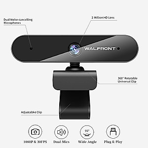 Walfront 1080P Webcam for PC Laptop Desktop, 360-Degree Rotation Streaming Webcam with Microphone, Computer Video Camera Webcam Compatible for Video Calling Recording Conferencing, premium black (Model-S3)