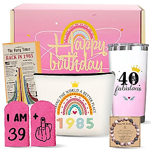 40th 1985 Birthday Gifts for Women, 40 Year Old Birthdays Gift for Woman, Cool Happy Birthday Decorations Presents Basket for Female Turning 40, 40th Fabulous Tumblers Bracelet for Her Mom Wife