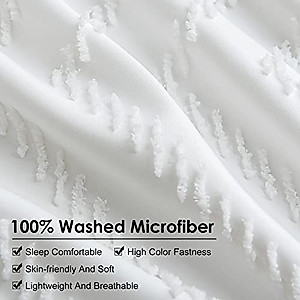 WARMDERN Boho Duvet Cover Set, Tufted Bedding Duvet Covers Soft Washed Microfiber Duvet Cover Queen Size, 3 Pieces Embroidery Shabby Chic Duvet Cover with Zipper Closure(White, Queen)