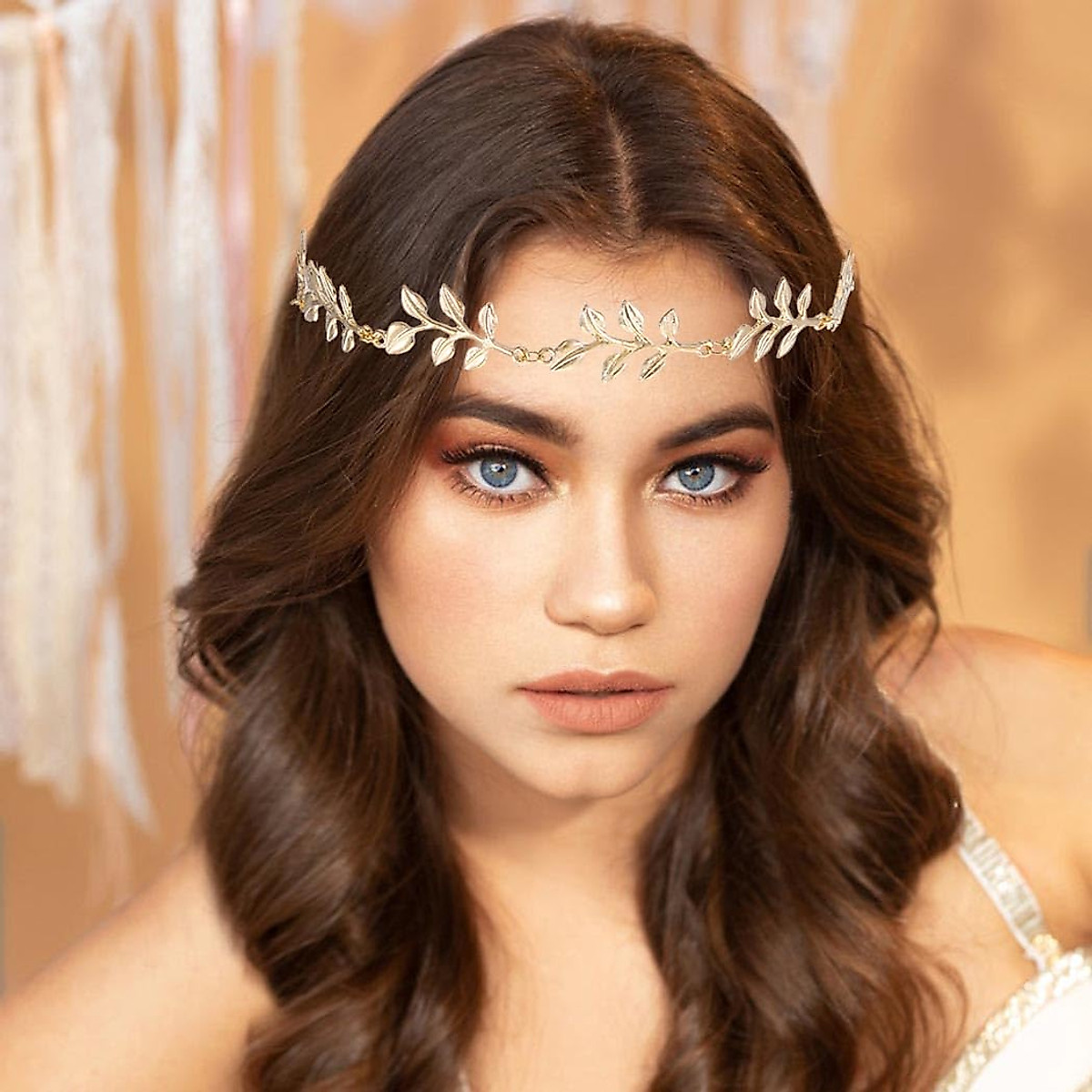 Yalice Leaf Hair Chains Elastic Headpieces Princess Head Chain Goddess Decoration Wedding Hair Acessories Festival Prom Headbands for Women (Gold)