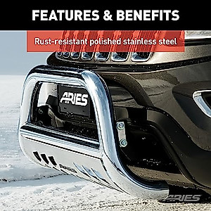 ARIES 35-3012 3-Inch Polished Stainless Steel Bull Bar, No-Drill, Select Ford F-250, F-350, F-450, F-550 Super Duty