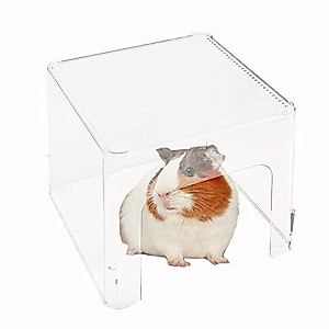 Guinea Pig Hideout House, Hamster Hideaway, Cage Habitats Decor and Toy for Guinea Pig, Rat, Pet Chinchilla,and Other Small Animal to Play, Hide,Sleep and Eat, Transparent