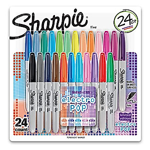 SHARPIE Electro Pop Permanent Markers, Fine Point, Assorted Colors, 24 Count