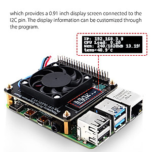 GeeekPi Fan Hat for Raspberry Pi 4 Model B, PWM Fan GPIO Expansion Board with 0.91inch OLED Display for Raspberry Pi 4B/3B+/3B/2B