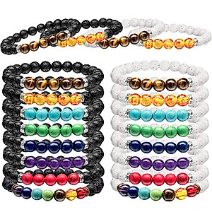Hicarer 16 Pieces Men Women 8mm Lava Rock Bracelets 7 Chakra Aromatherapy Essential Oil Diffuser Bangle Natural Stone Beads Bracelet