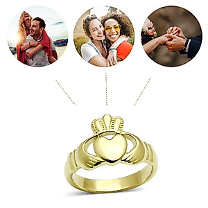 Eternal Sparkles Women's Claddagh Celtic Irish Fashion Comfort Statement Love Ring in 14K Gold Plated Stainless Steel