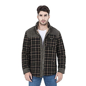 NEWHALL Men's Plaid Long sleeve flannel lined Buttoned Shirt, Winter Windproof and Warm Jacket S Dark Green