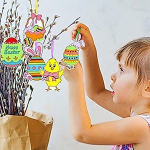 ADXCO 18 Pieces Easter Suncatchers Craft Kit DIY Easter Window Paint Art Kit Easter Sun Catchers Ornaments in 6 Designs with Ribbons Color Pigment and Key Rings for Kid Party Favors