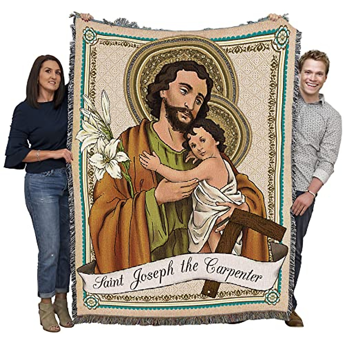 Saint Joseph The Carpenter Blanket - Patron of Catholic Church, Workers, Travelers, Immigrants, House Sellers & Buyers - Religious Gift Tapestry Throw Woven from Cotton - Made in The USA (72x54)