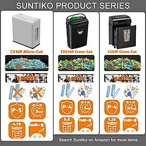 Suntiko Paper Shredder, 5-Sheet Micro Cut with 2.65 Gallons Bin, P-5 High Security Level, 5 Munites Non-Stop Working Time, Compact Design Pull Out Basket with Jam Proof System for Home Office