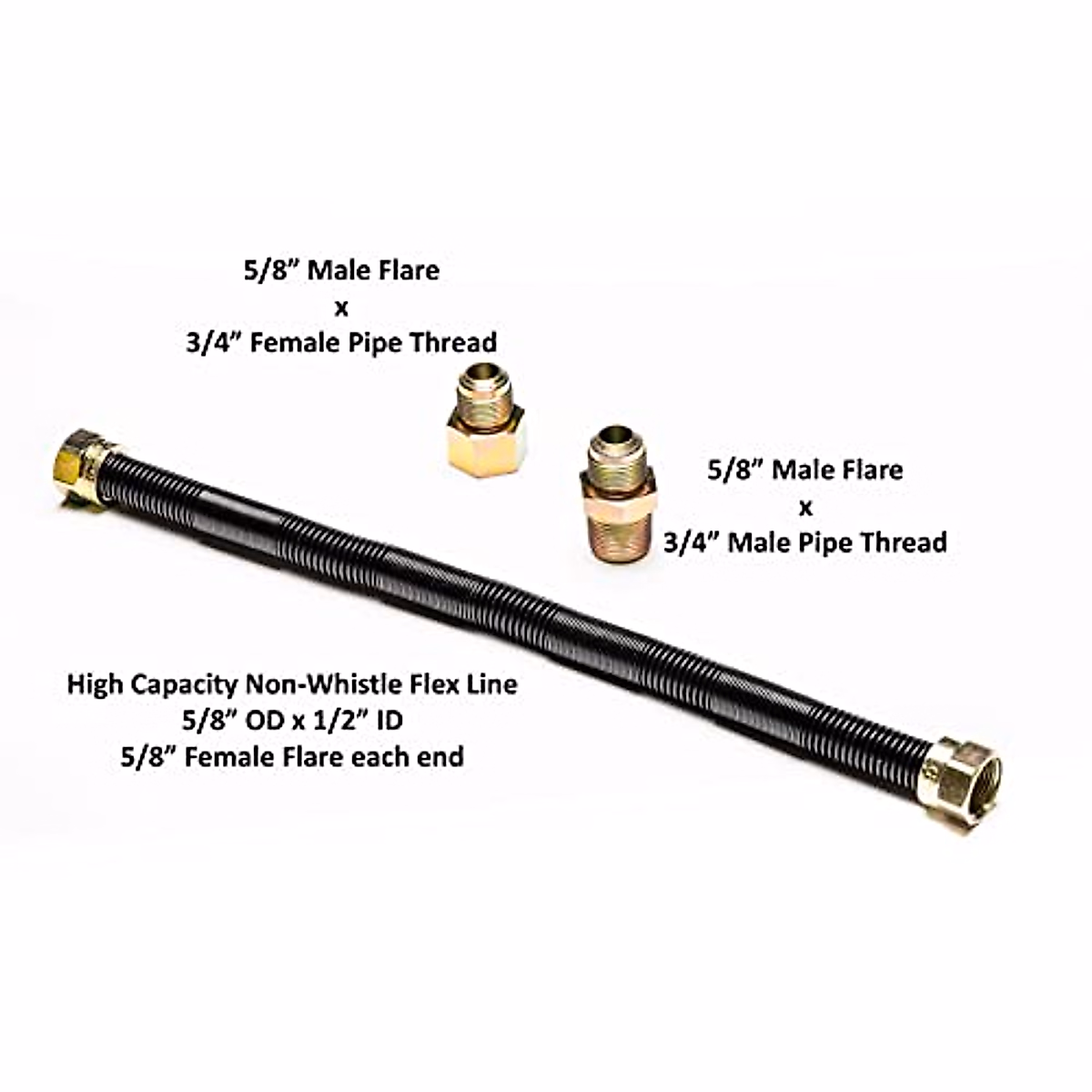 Dreffco 24'' x 3/4'' High Capacity Gas Flex Line - Premium Quality Black Non-Whistle Fire Pit, Fireplace, Dryer Gas Line - Perfect Gas Line for NG or LP Fire Pits - Versatile Usage - Easy Installation