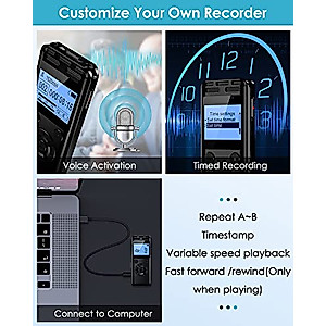 64GB Digital Voice Recorder, Wevoor Voice Activated Recorder with 560mAh Large Capacity Battery, Professional Recording Device with Playback, Password, Timed recording, Repeat, Variable Speed Playback